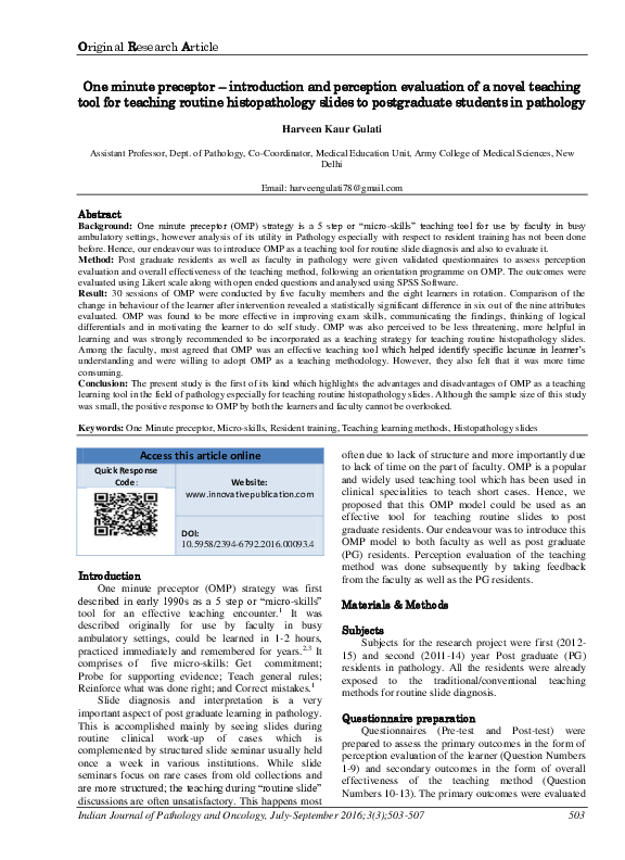 (PDF) One minute preceptor – introduction and perception evaluation of ...
