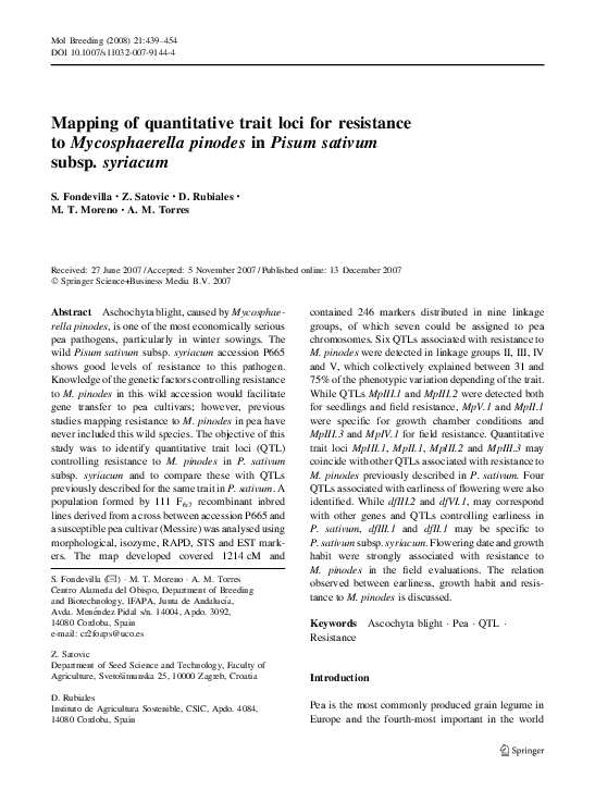 (PDF) Mapping of quantitative trait loci for resistance to ...