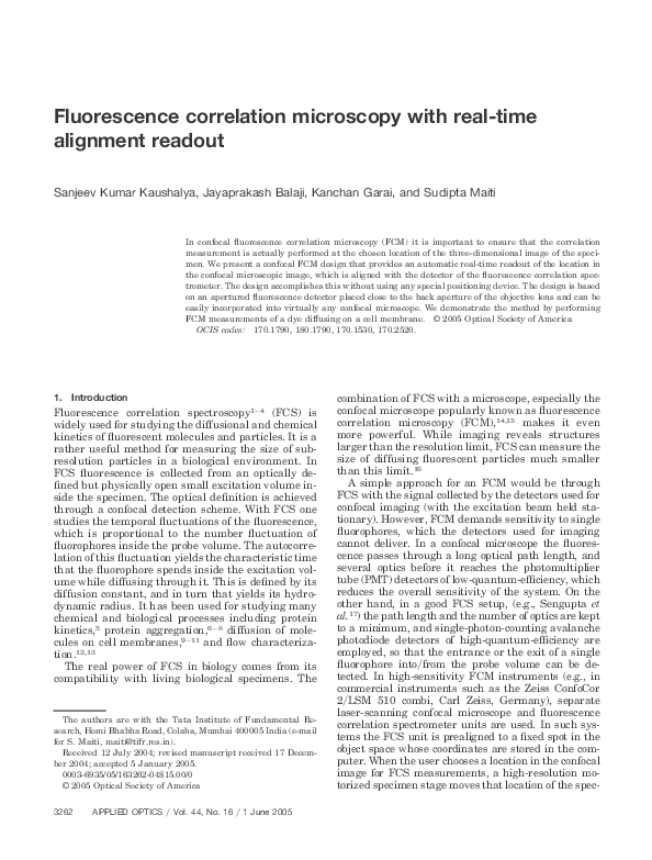 Pdf Fluorescence Correlation Microscopy With Real Time Alignment