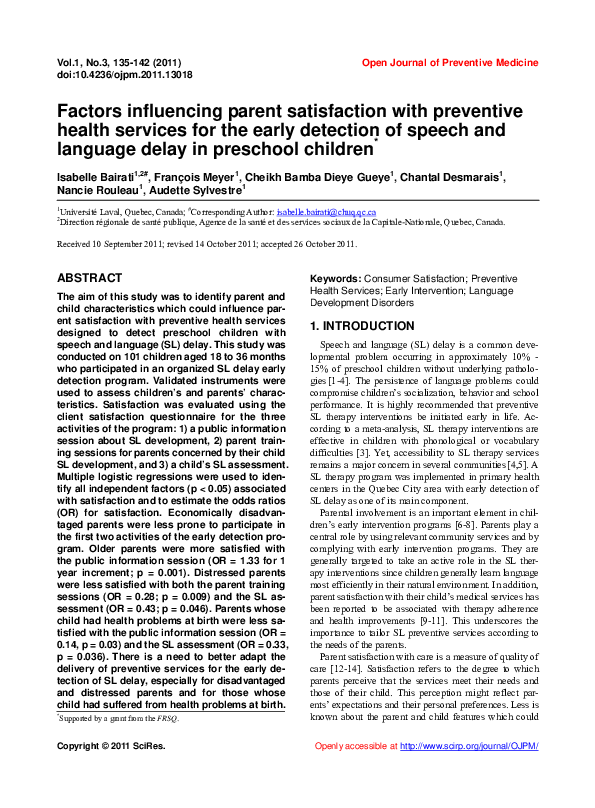 (PDF) Factors influencing parent satisfaction with preventive health ...