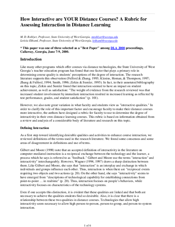 (PDF) How Interactive are YOUR Distance Courses? A Rubric for Assessing ...
