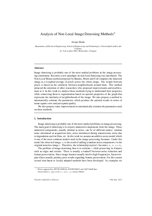 Pdf Analysis Of Non Local Image Denoising Methods