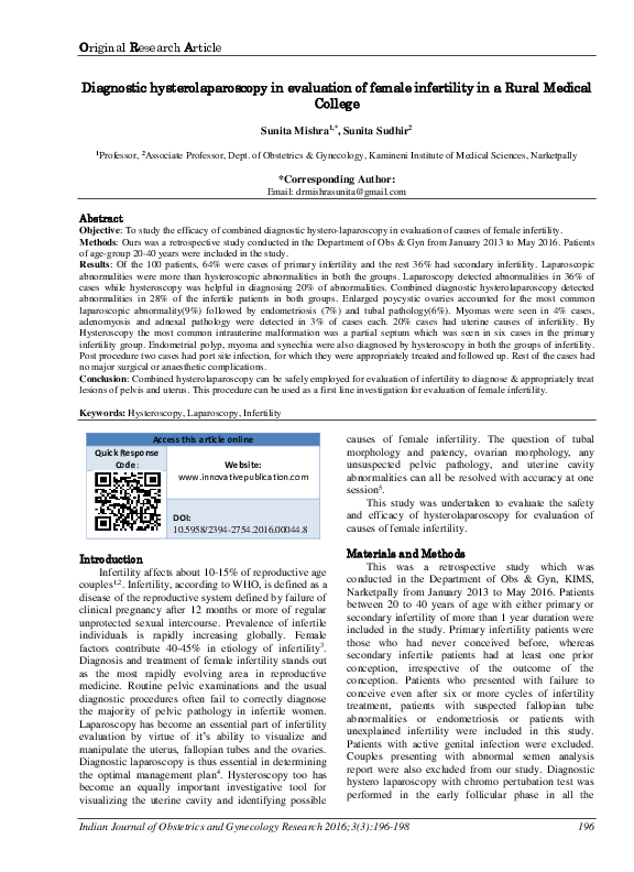 (PDF) Diagnostic hysterolaparoscopy in evaluation of female infertility ...