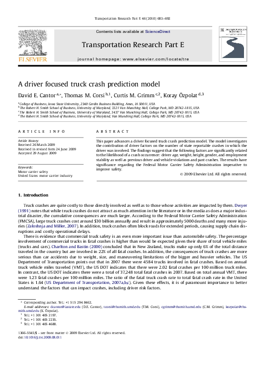 (PDF) A driver focused truck crash prediction model