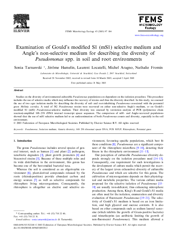 (PDF) Examination of Gould’s modified S1 (mS1) selective medium and ...