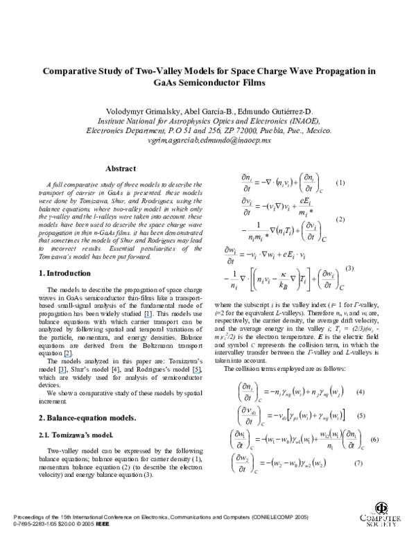 (PDF) Comparative Study of Two-Valley Models for Space Charge Wave ...