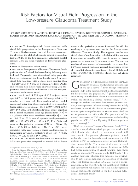 (PDF) Risk Factors for Visual Field Progression in the Low-pressure Glaucoma Treatment Study, ON ...