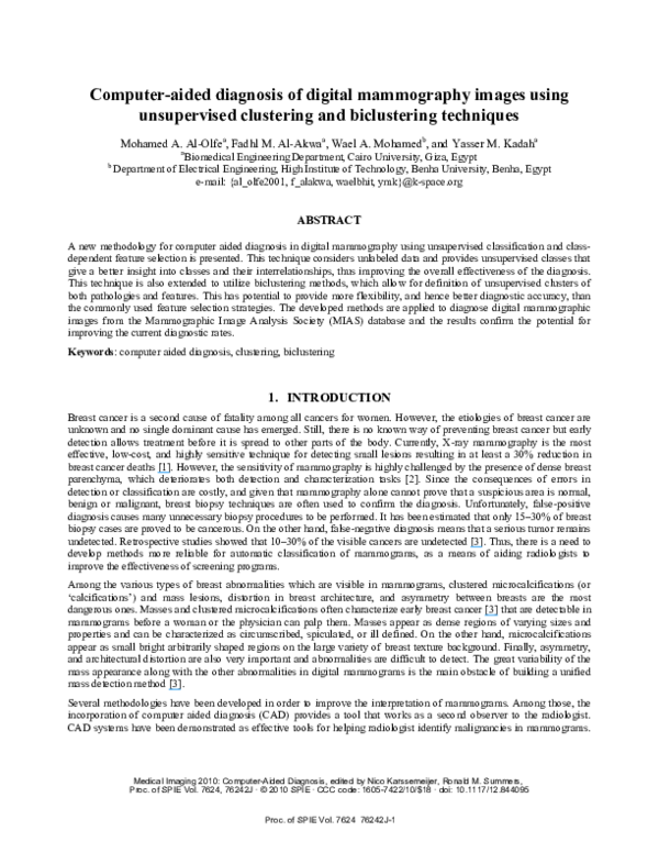 (PDF) Computer-aided diagnosis of digital mammography images using unsupervised clustering and ...