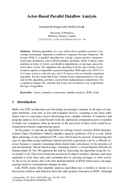 (PDF) Actor-Based Parallel Dataflow Analysis
