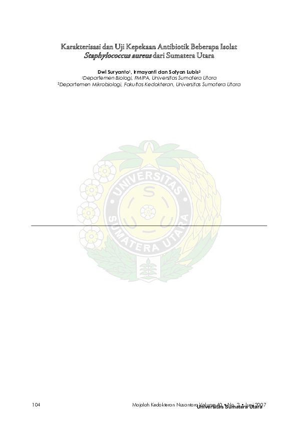 (PDF) Karakterisasi dan Uji Kepekaan Antibiotik Beberapa Isolat ...