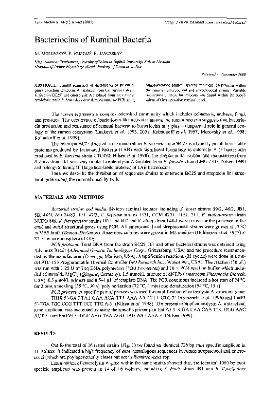 (PDF) Bacteriocins of ruminal bacteria