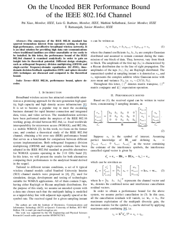 (PDF) On the Uncoded BER Performance Bound of the IEEE 802.16d Channel