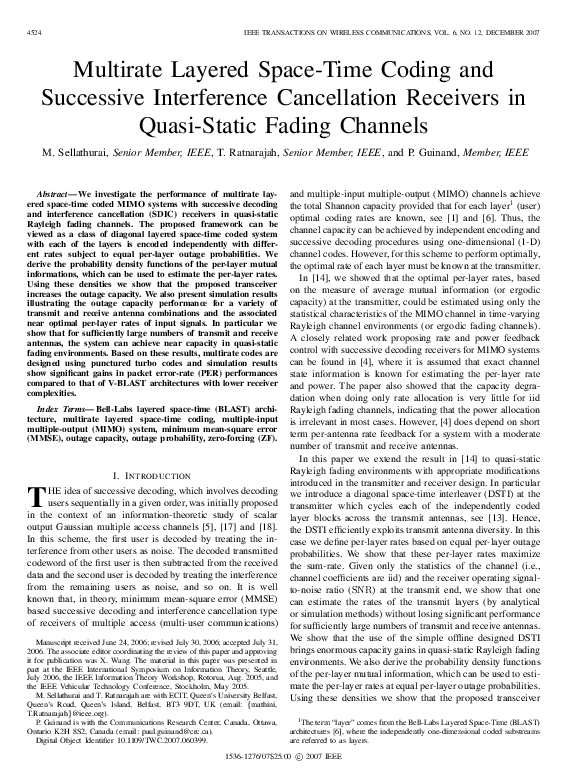 Pdf Multirate Layered Space Time Coding And Successive Interference Cancellation Receivers In