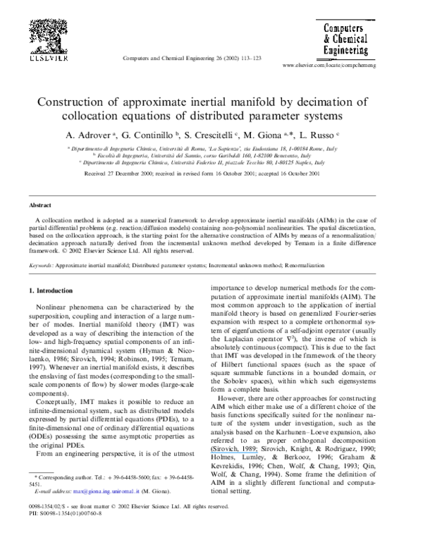 (PDF) Construction of approximate inertial manifold by decimation of collocation equations of ...