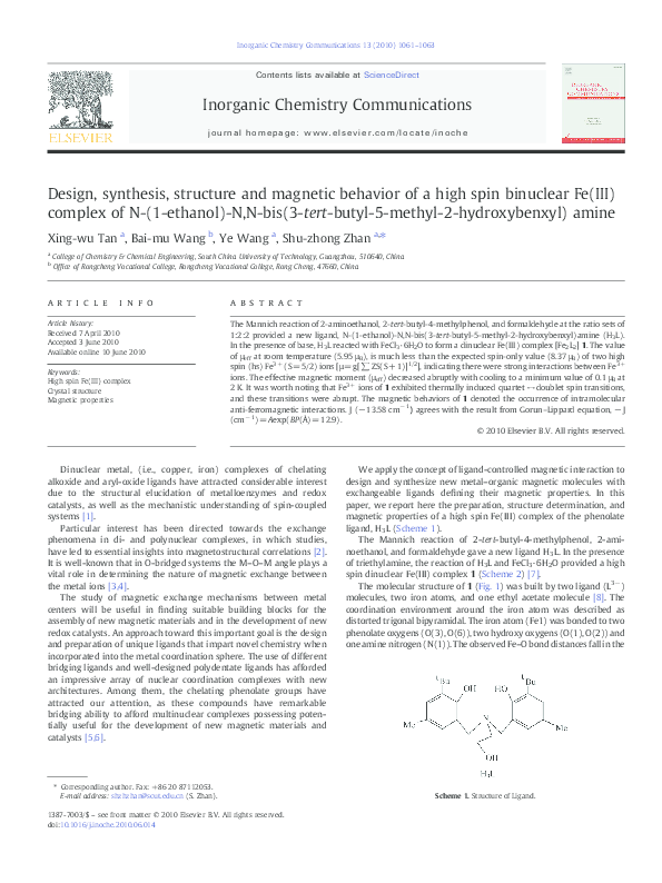 (PDF) Design, synthesis, structure and magnetic behavior of a high spin ...