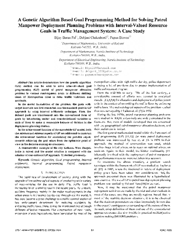 Pdf A Genetic Algorithm Based Goal Programming Method For Solving Patrol Manpower Deployment