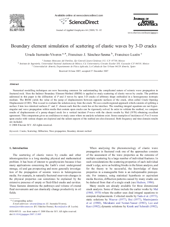 (PDF) Boundary element simulation of scattering of elastic waves by 3-D cracks