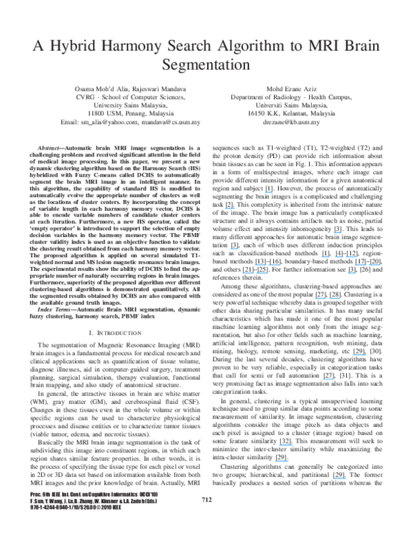 (PDF) A hybrid Harmony Search algorithm to MRI brain segmentation