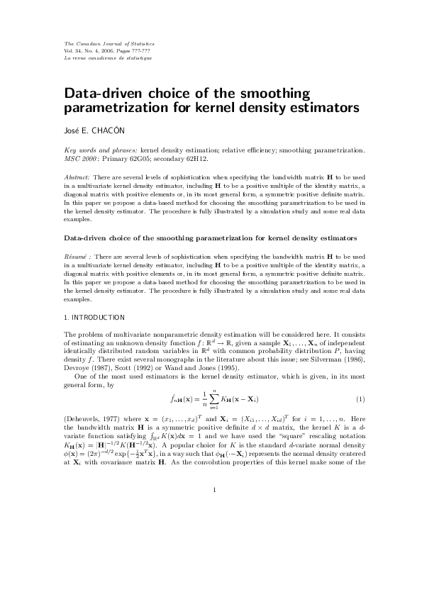 Pdf Data Driven Choice Of The Smoothing Parametrization For Kernel