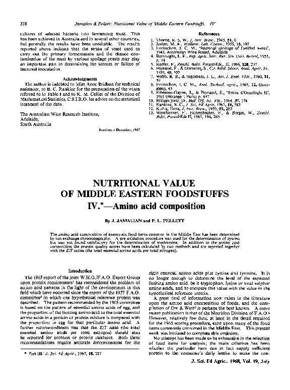 (PDF) Nutritional value of middle eastern foodstuffs. IV.—Amino acid ...