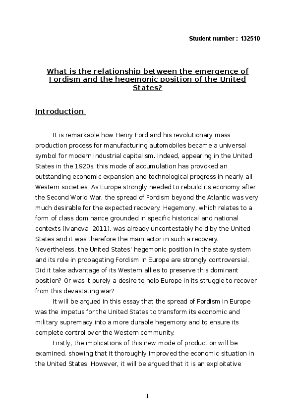 (DOC) What is the relationship between the emergence of Fordism and the ...