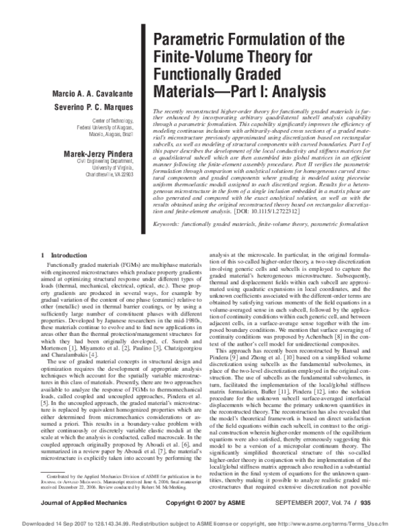(PDF) Parametric Formulation of the Finite-Volume Theory for Functionally Graded Materials—Part ...