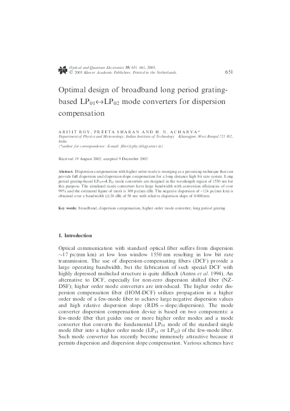 (PDF) 6. Optimal design of broadband long period grating-based LP01↔ ...