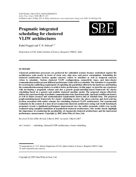 (PDF) Pragmatic integrated scheduling for clustered VLIW architectures
