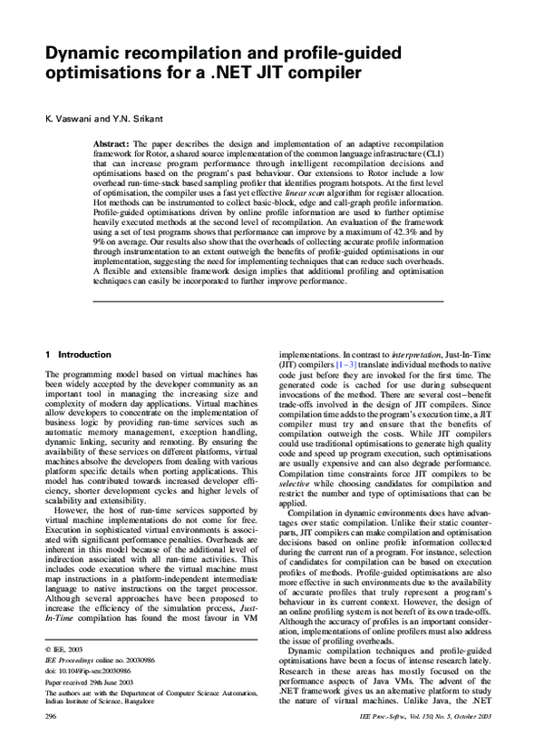 Pdf Dynamic Recompilation And Profile Guided Optimisations For A Jit Compiler
