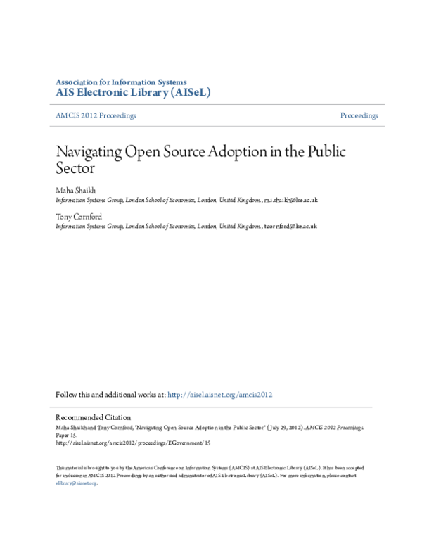 (PDF) Navigating Open Source Adoption in the Public Sector