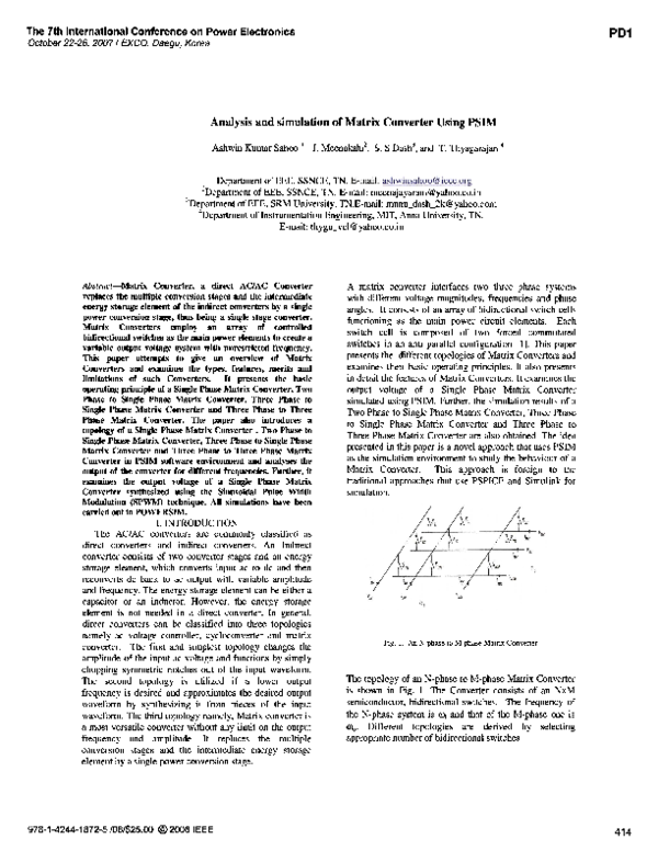 (PDF) Analysis and simulation of Matrix Converter Using PSIM
