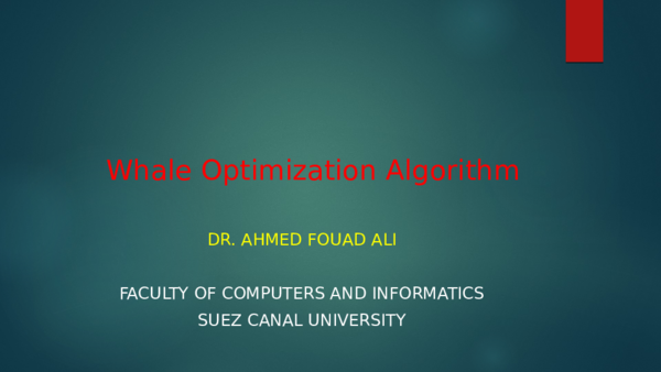 (PPT) Whale optimizatio Algorithm