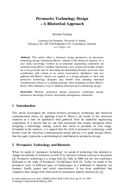 (PDF) Persuasive Technology Design - A Rhetorical Approach
