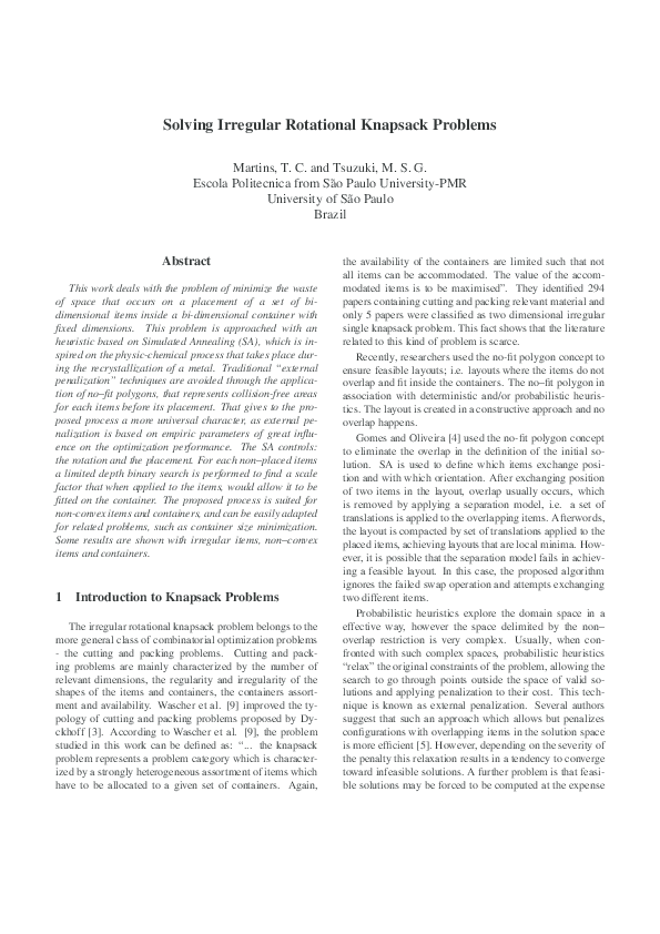 (PDF) Solving Irregular Rotational Knapsack Problems