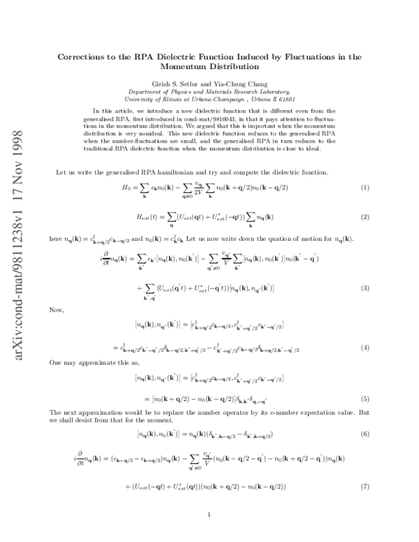 Pdf Corrections To The Rpa Dielectric Function Induced By Fluctuations In The Momentum