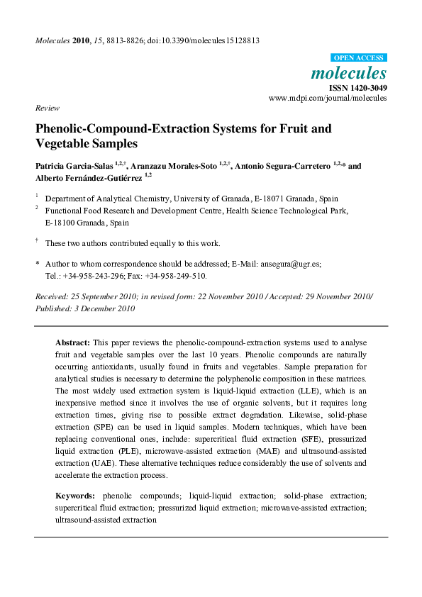 (PDF) Phenolic-Compound-Extraction Systems for Fruit and Vegetable Samples