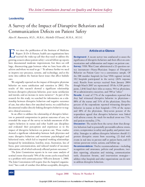 (PDF) A survey of the impact of disruptive behaviors and communication ...
