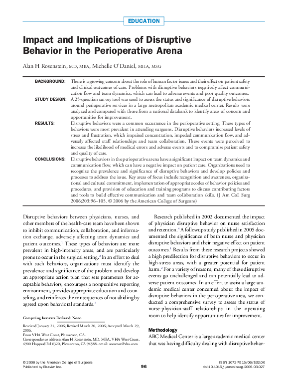 (PDF) Study links disruptive behavior to negative patient outcomes
