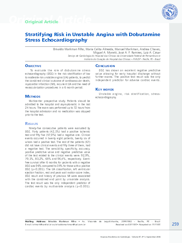 (PDF) Stratifying Risk in Unstable Angina with Dobutamine Stress ...