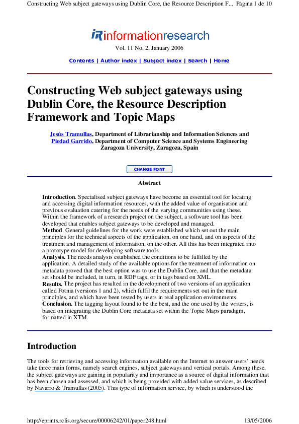 Pdf Constructing Web Subject Gateways Using Dublin Core The Resource Description Framework