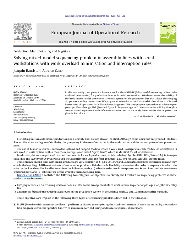 Pdf Solving Mixed Model Sequencing Problem In Assembly Lines With Serial Workstations With