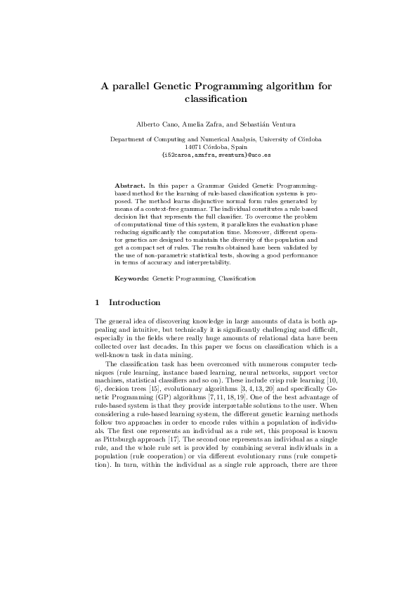 Pdf A Parallel Genetic Programming Algorithm For Classification