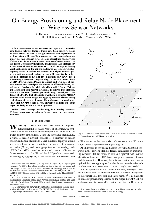 (PDF) On energy provisioning and relay node placement for wireless sensor networks