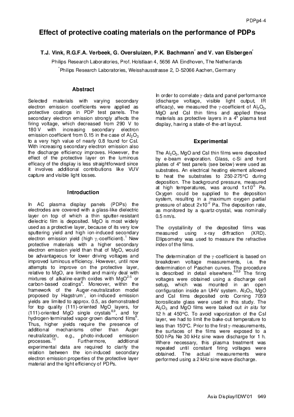 (PDF) Effect of protective coating materials on the performance of PDPs