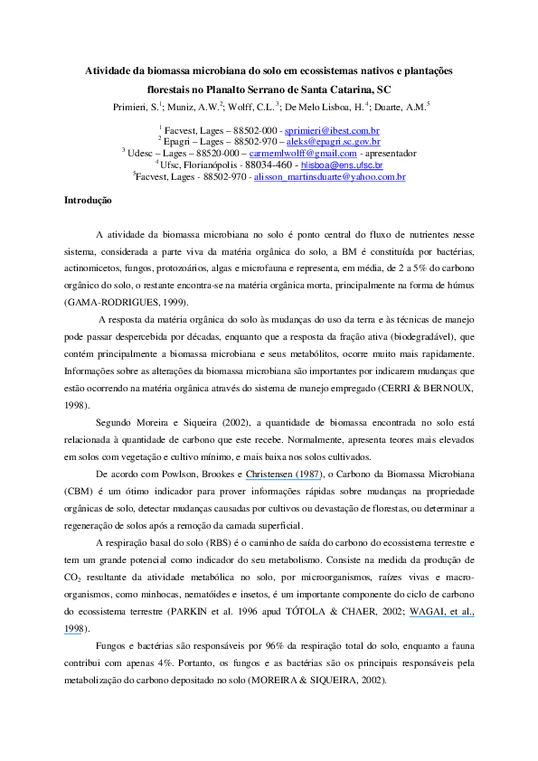 (PDF) Atividade da biomassa microbiana do solo em ecossistemas nativos ...