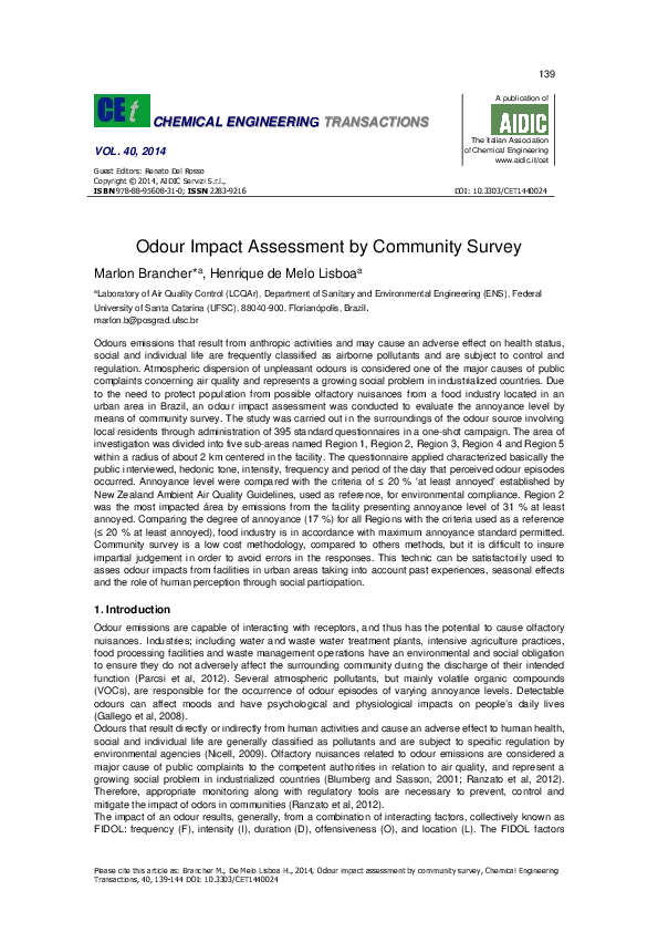 (PDF) Odour Impact Assessment by Community Survey