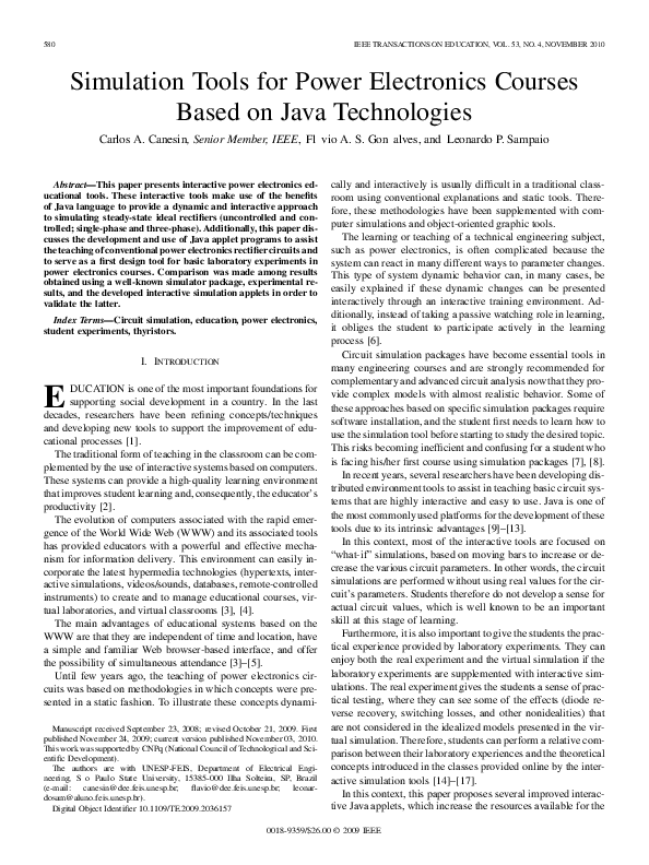 (PDF) Simulation Tools for Power Electronics Courses Based on Java ...