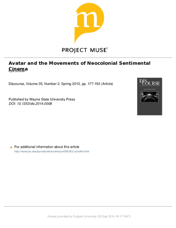 (PDF) Avatar and the Movements of Neocolonial Sentimental Cinema