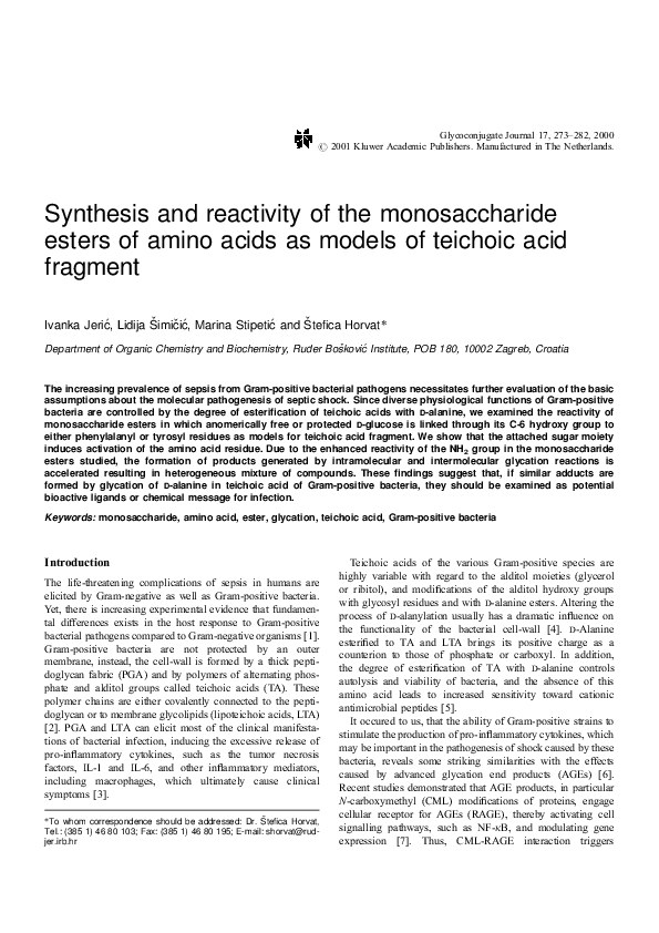 (PDF) Synthesis and reactivity of the monosaccharide esters of amino ...