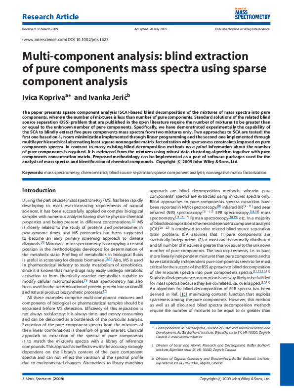Pdf Multicomponent Analysis Blind Extraction Of Pure Components Mass